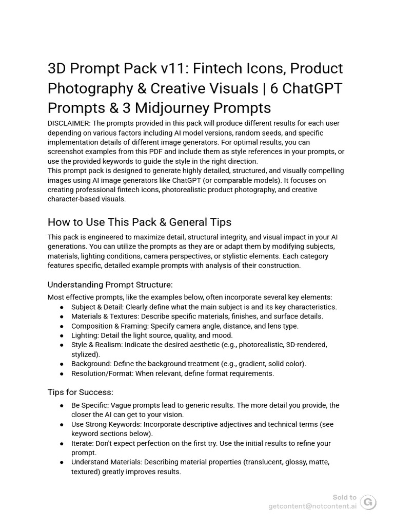 3D Prompt Pack v11 - Fintech Icons, Product Photography & Creative ...