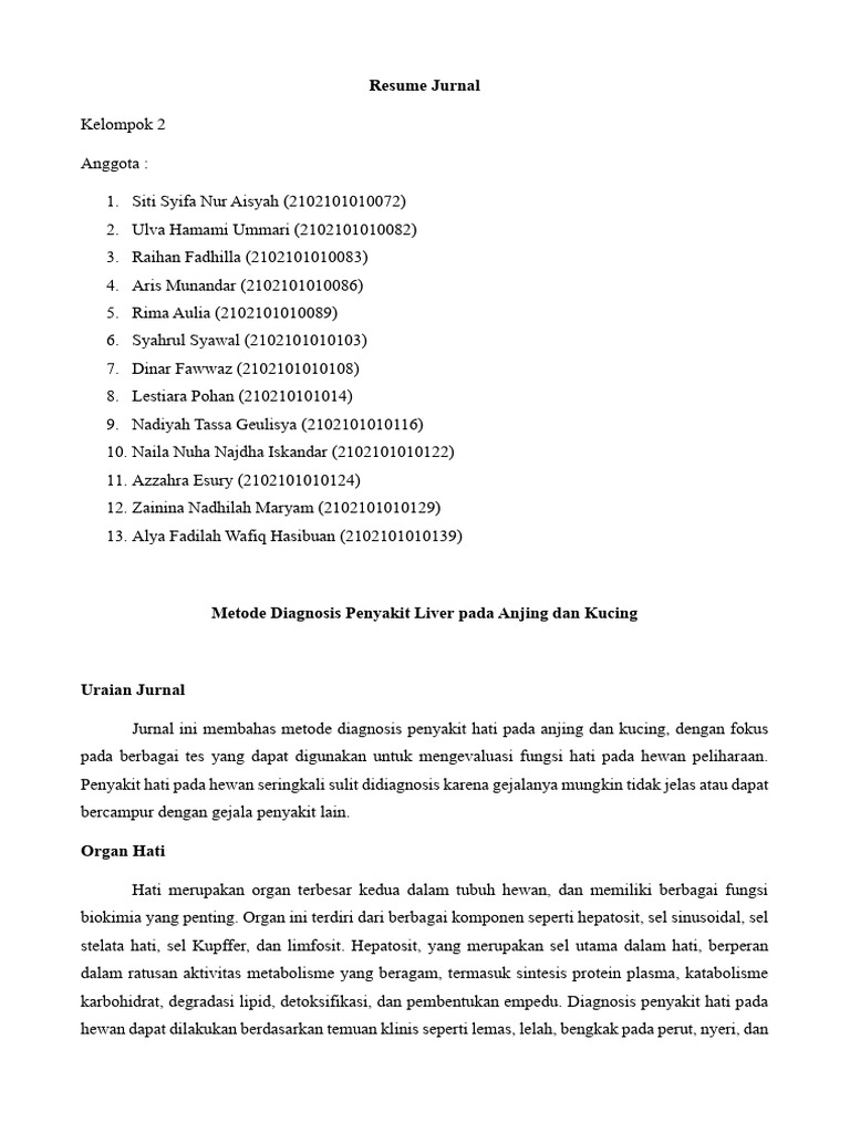 Metode Diagnostik Penyakit Hati Hewan | PDF