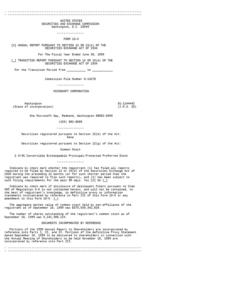Microsoft 1999 Annual Report Form 10-K | PDF | Microsoft Windows ...