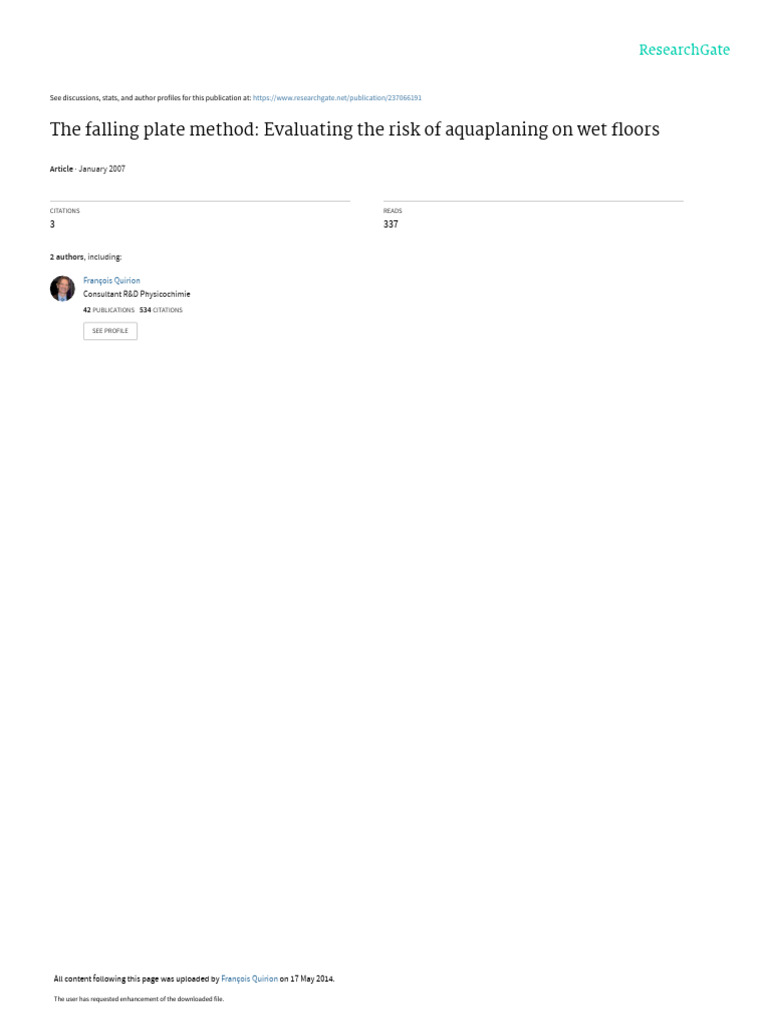 The Falling Plate Method Evaluating the Risk of Aquaplaning on Wet ...