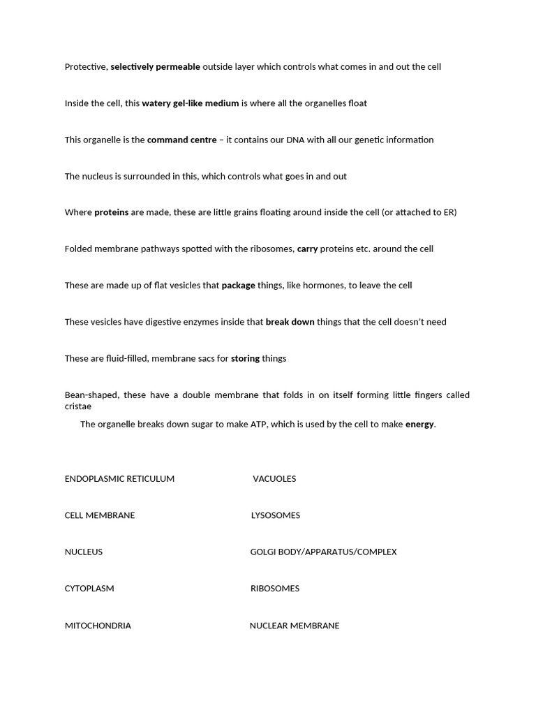 Cell Organelle Activity | PDF