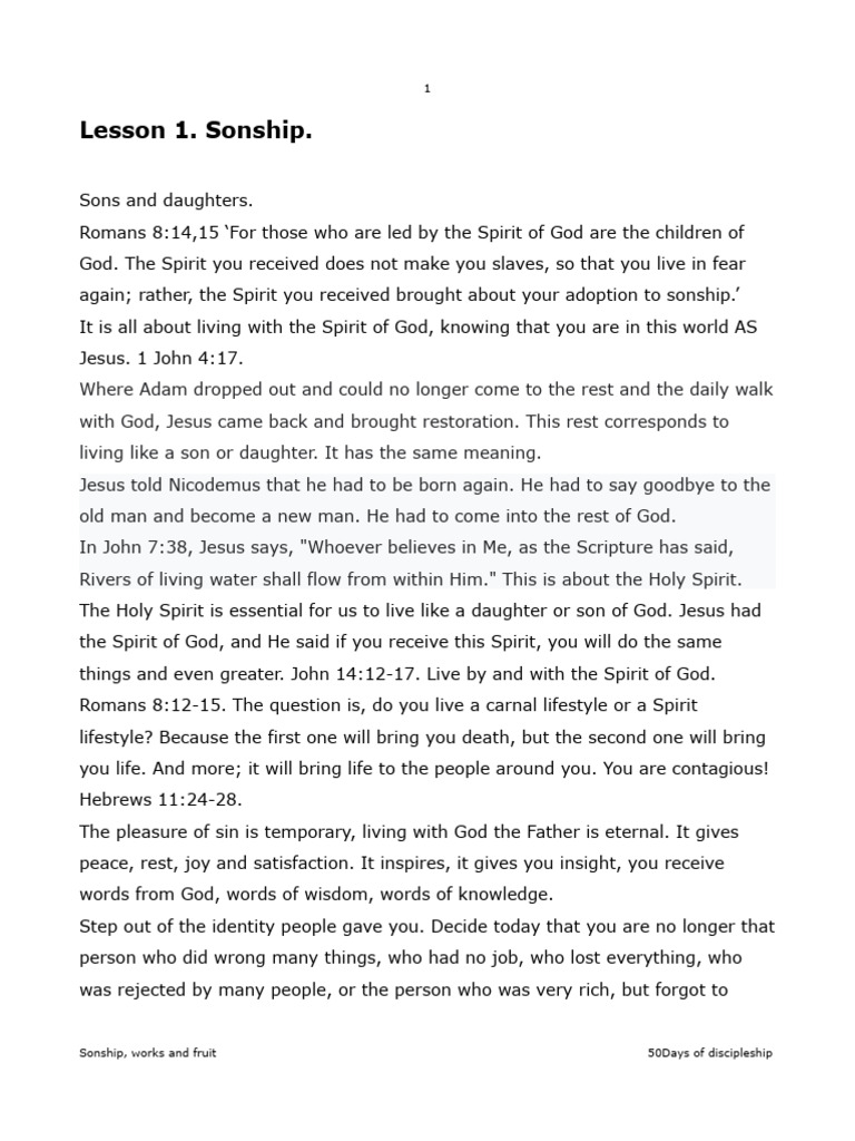 Lesson 1. Sonship | PDF | Jesus | Holy Spirit