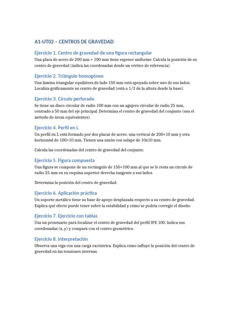 A1-UT02 Ejercicios Centros de Gravedad | PDF