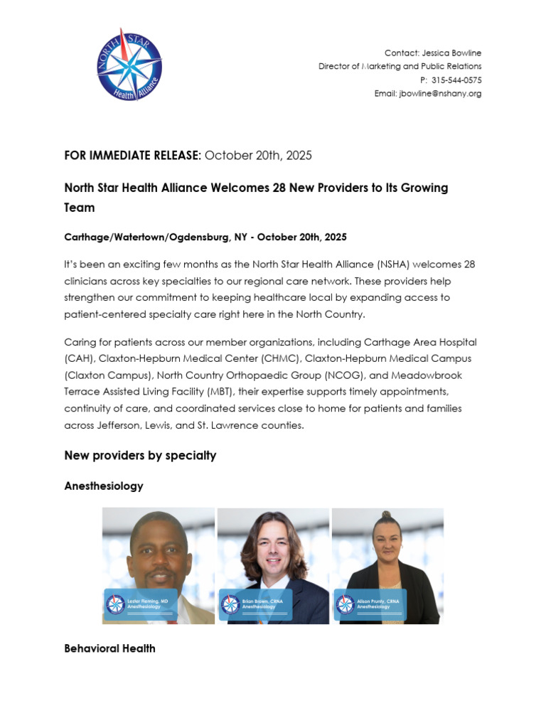 North Star Health Alliance Expands Team | PDF | Patient | Medicine