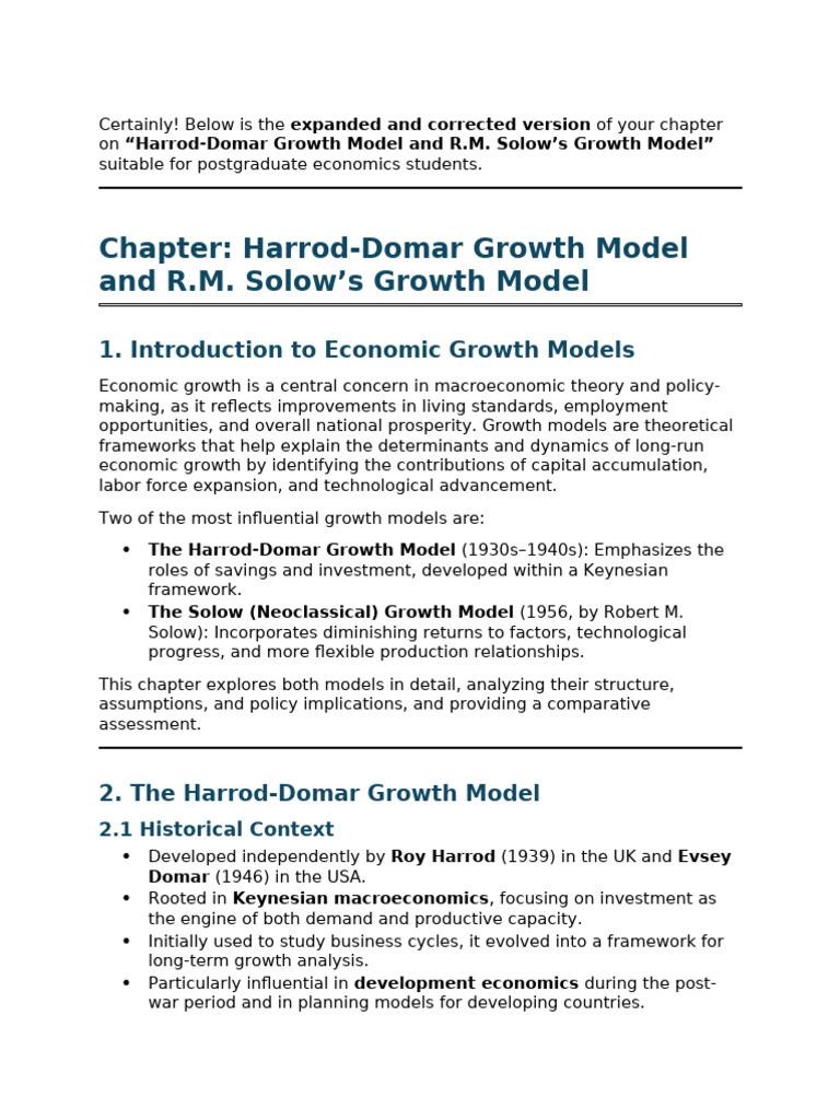 Harrod-Domar vs. Solow Growth Models | PDF | Macroeconomics | Economic ...