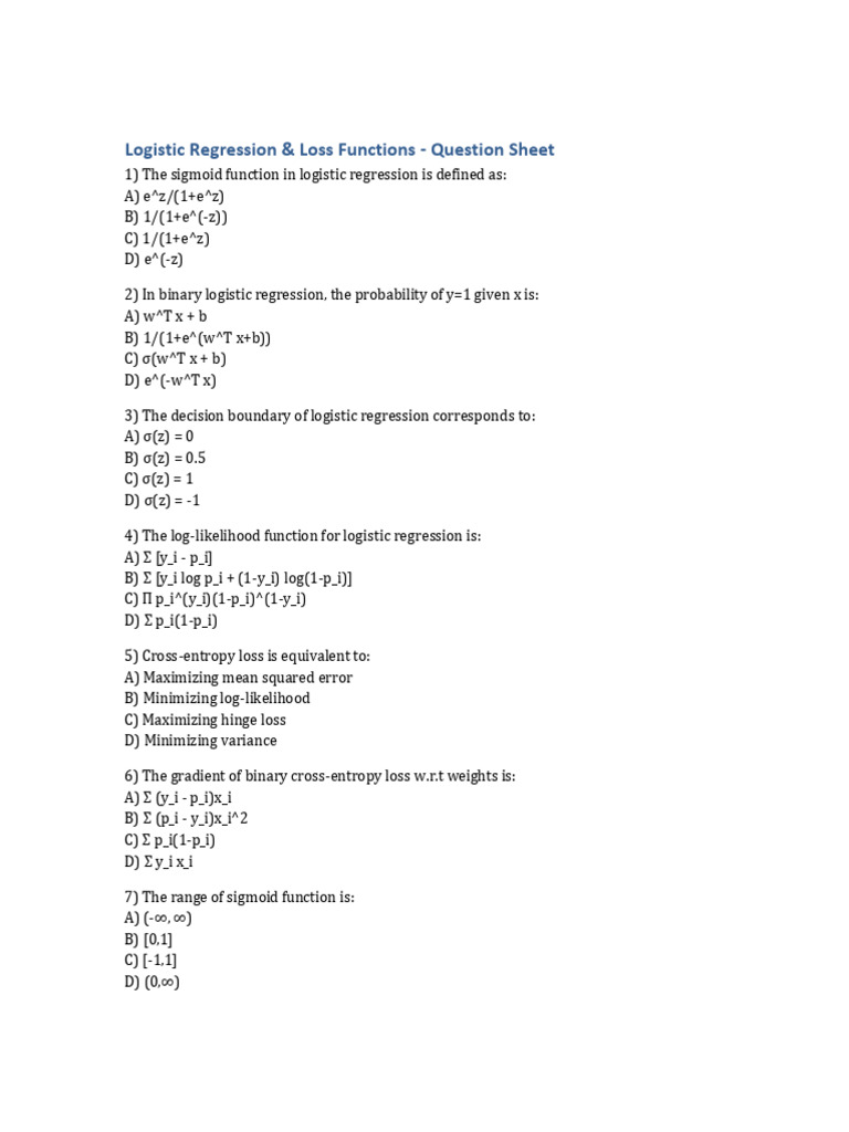 Logistic Regression Questions | PDF