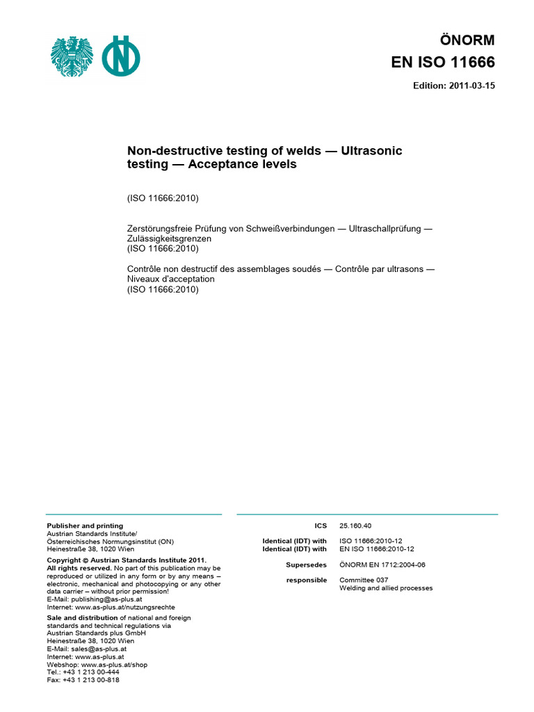 ISO 11666:2010 Ultrasonic Testing Guide | PDF | International ...