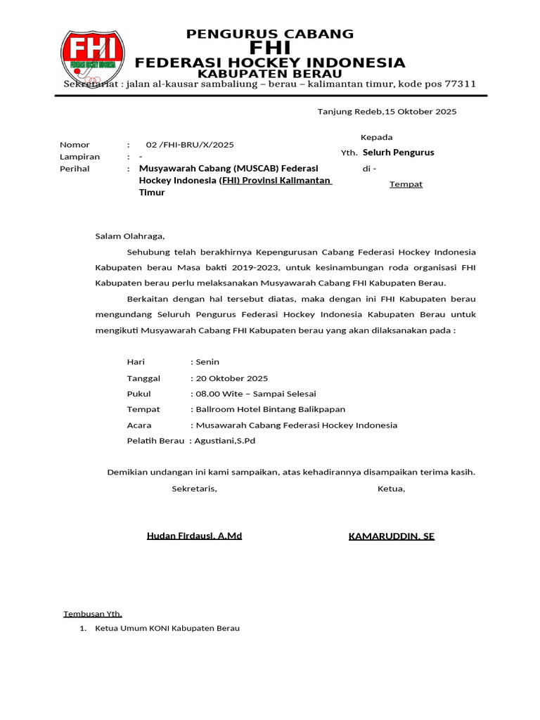 Undangan MUSCAB FHI Berau 2025 | PDF