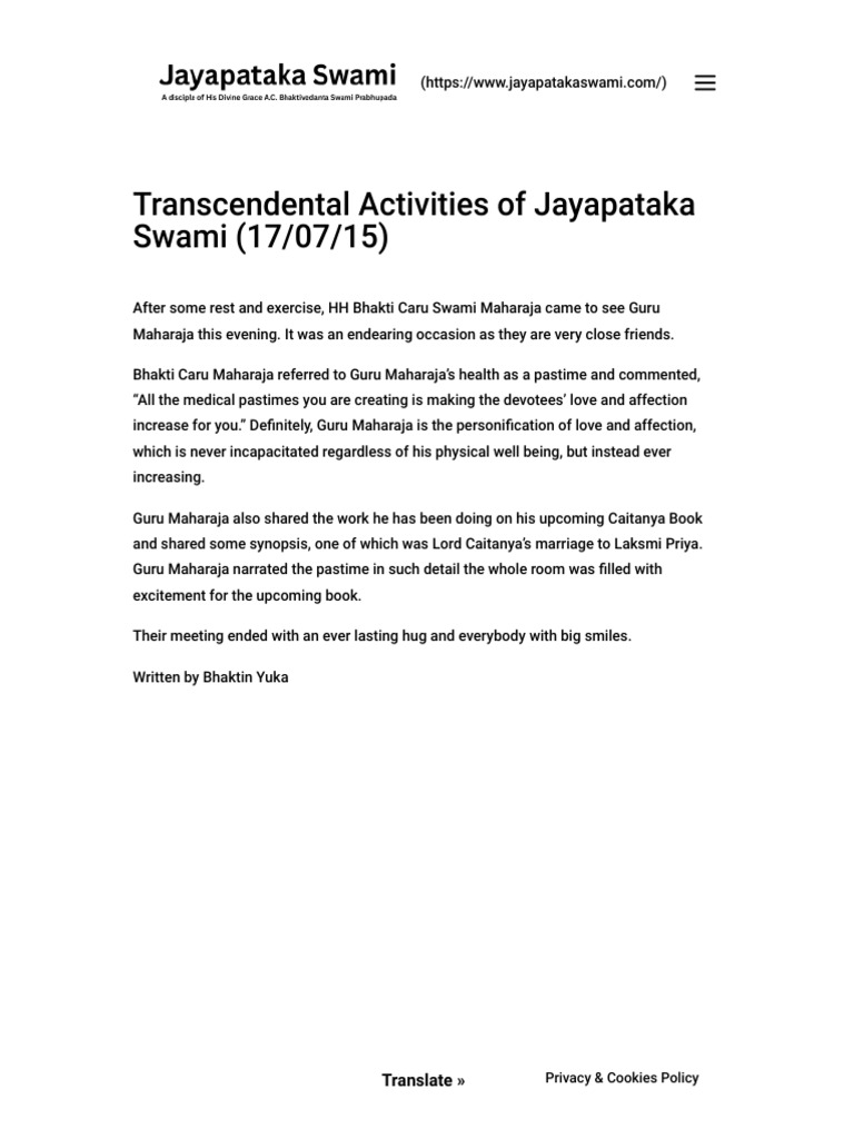 Jayapataka Swami's Recent Activities | PDF