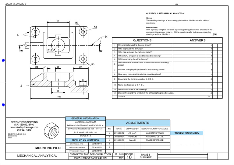 Grade 10 Mechanical Analytical Activity | PDF | Drawing | Technical Drawing