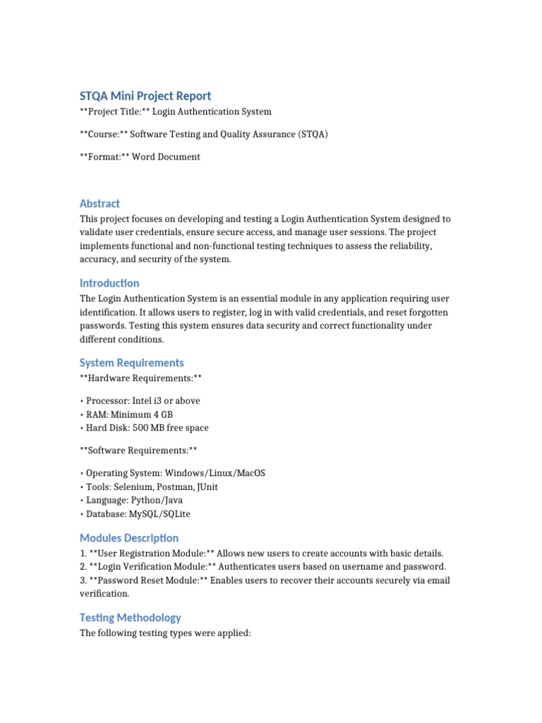 Login Authentication System Testing Report | PDF | Software Testing ...