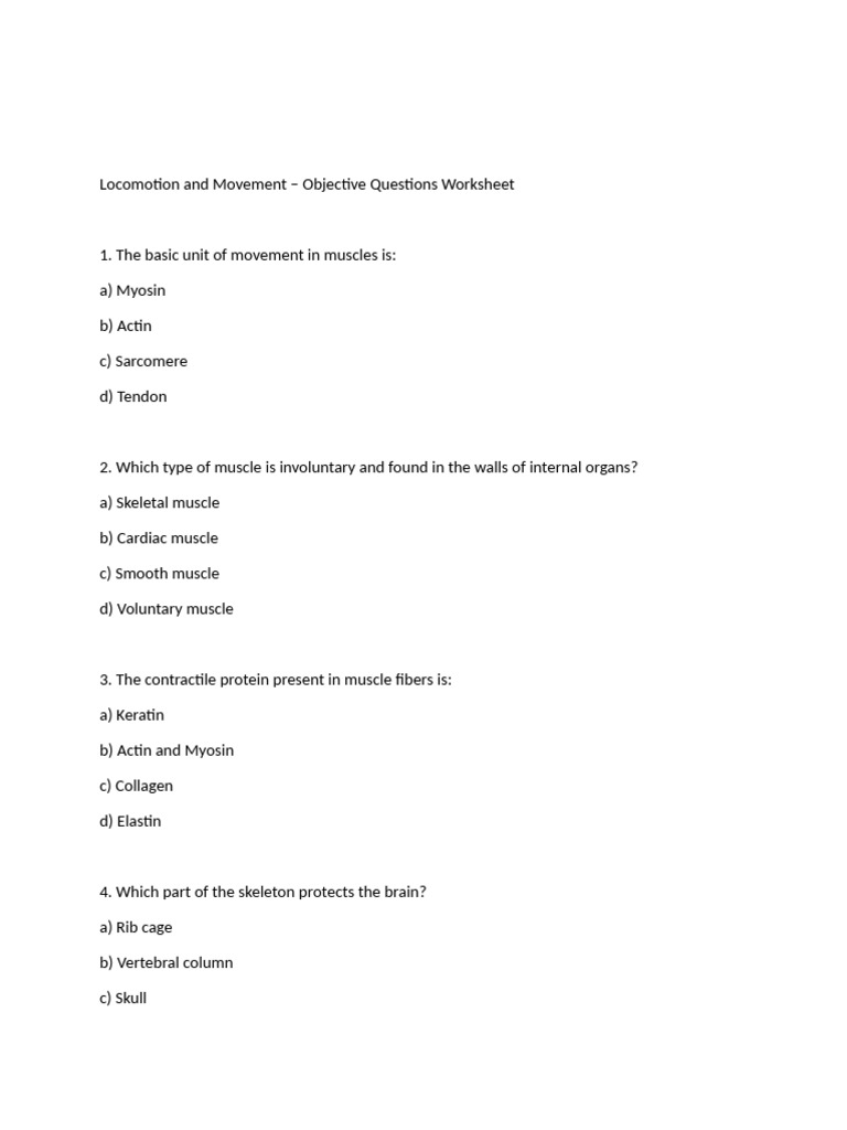 Locomotion and Movement Quiz Worksheet | PDF