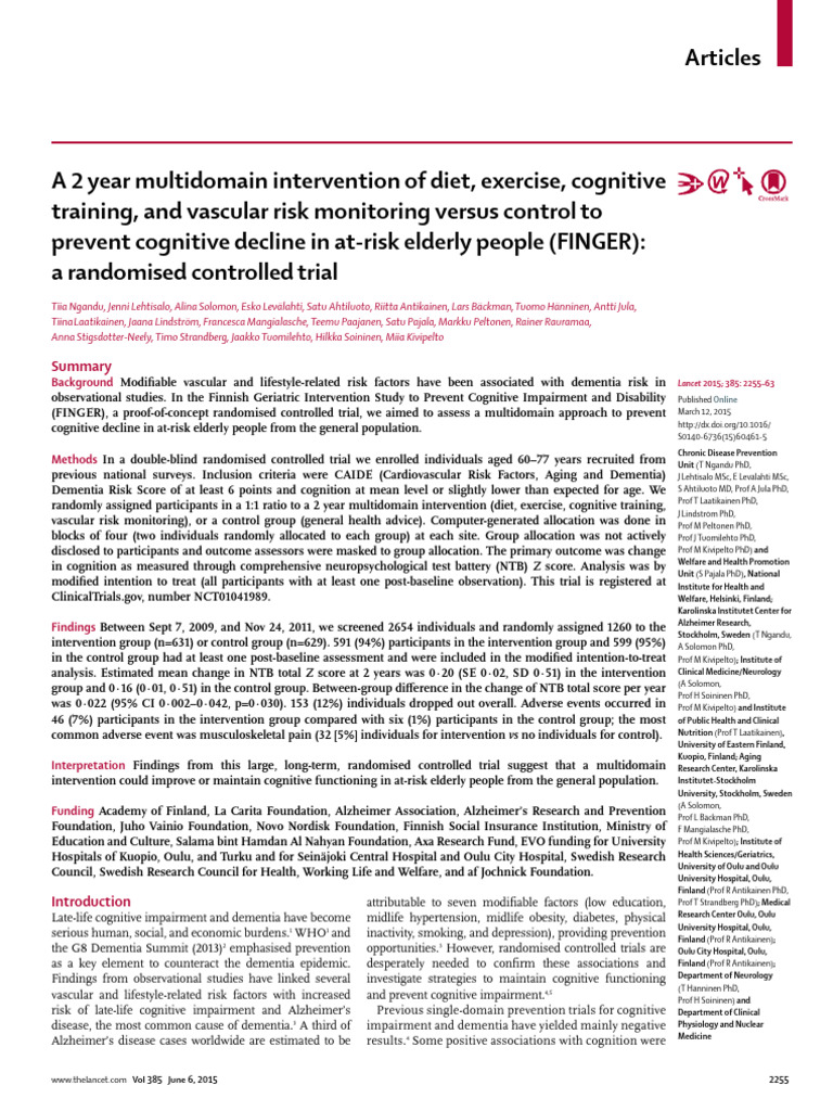 Multidomain Intervention to Prevent Cognitive Decline | PDF | Dementia ...