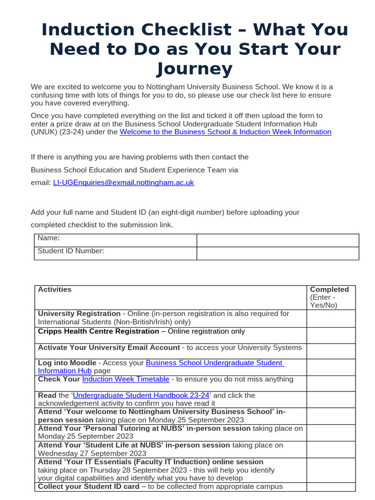 Induction Checklist 2324 - What You Need To Do As You Start Your ...