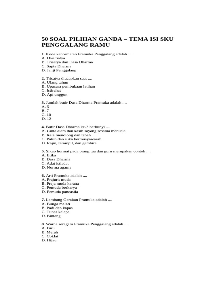 50 Soal Pilihan Ganda Sku Penggalang Ramu | PDF