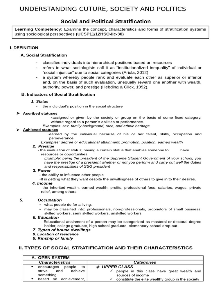 Indicators of Social Stratification | PDF | Social Stratification ...