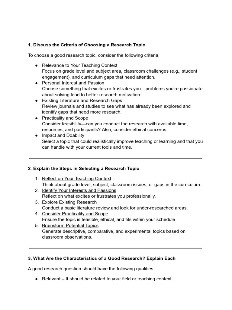 Choosing Effective Research Topics | PDF | Behavior Modification | Science