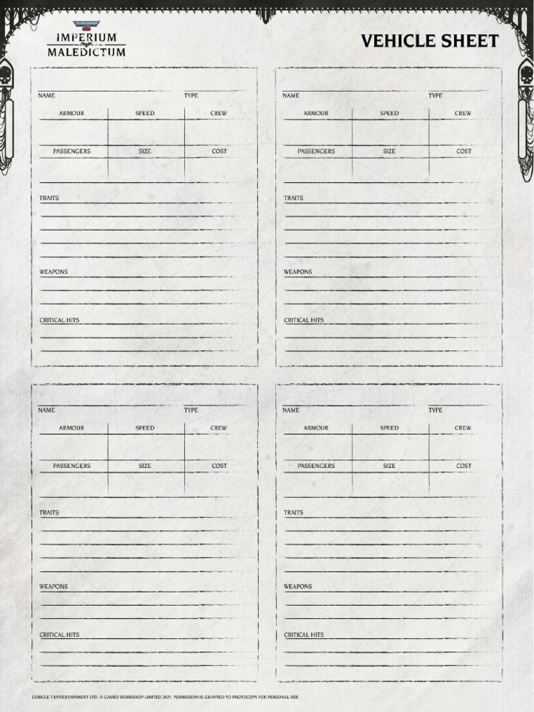IM ARM Vehicle Sheet | PDF