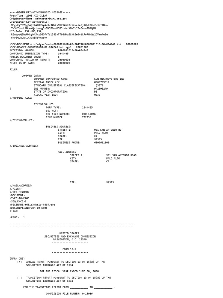 Sun Micrisystem 4Q2000 10 K | PDF | Scalability | Computer Network