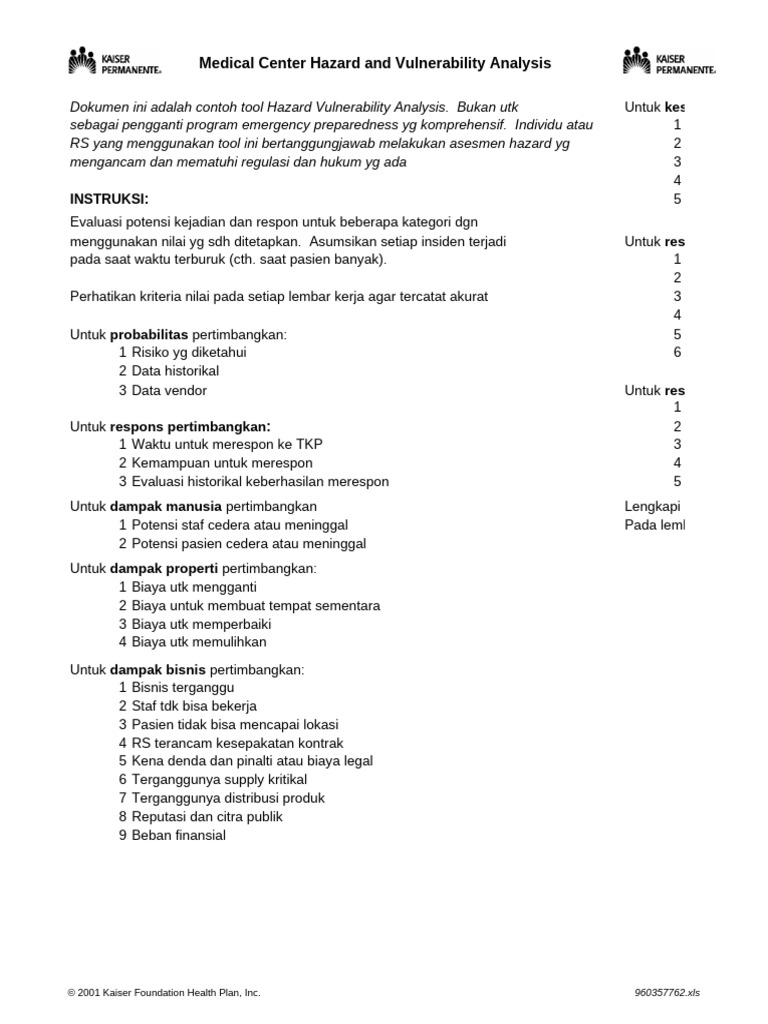 Hazard Vulnerability Analysis (HVA) - Exercise Template | PDF