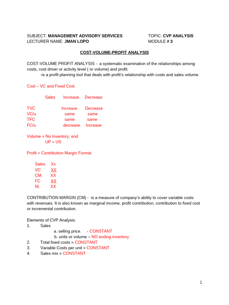 Module 3 - CVP Analysis (Answer) | PDF | Financial Accounting | Business Economics