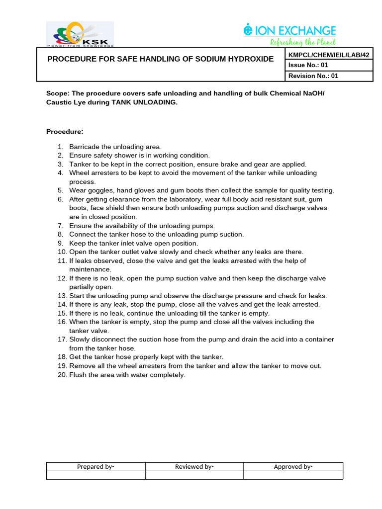 Safe Sodium Hydroxide Handling Guide | PDF