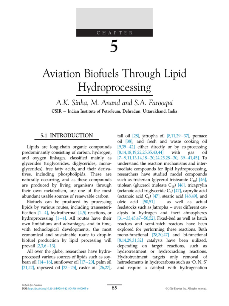 Aviation Biofuels via Lipid Hydroprocessing | PDF | Cracking (Chemistry ...