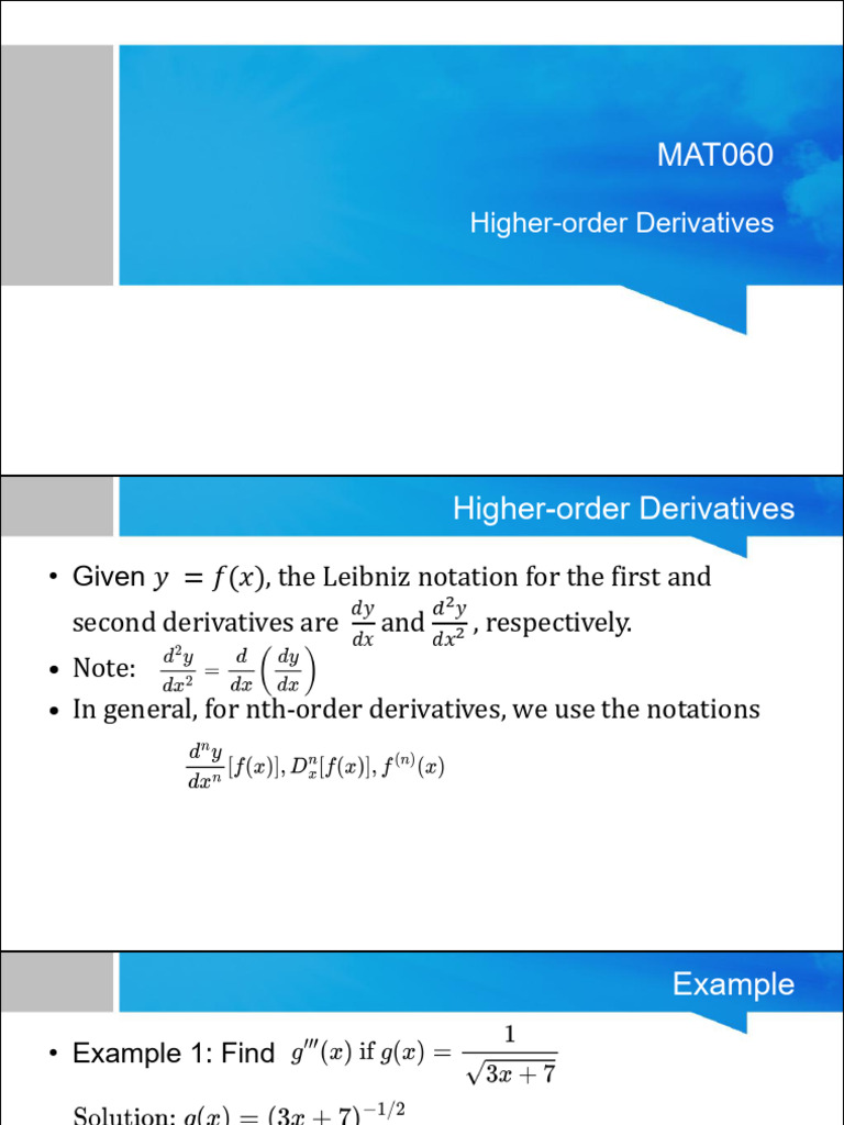 04 MAT060 Higher Order Derivatives | PDF