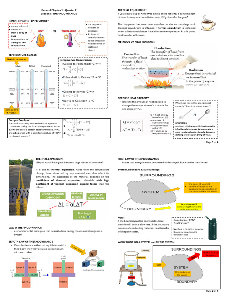 q2 General Physics 1 Lesson 8 Thermodynamics | PDF | Heat | Temperature