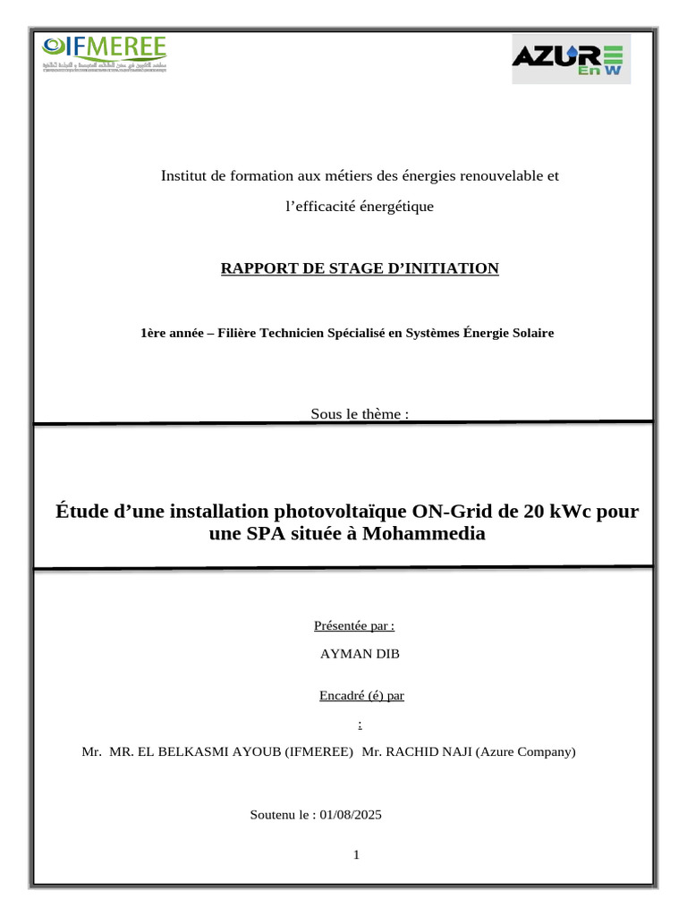 Rapport sur installation photovoltaïque 20 kW | PDF | Énergie solaire ...