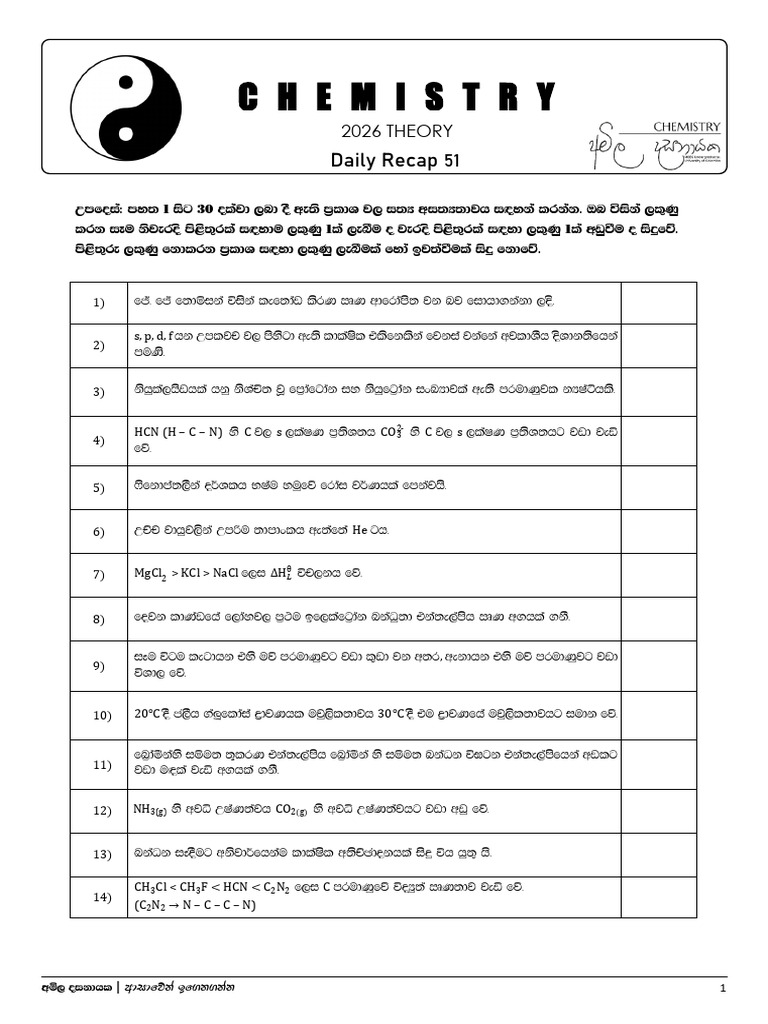 Chemistry Daily Recap 51 Insights | PDF
