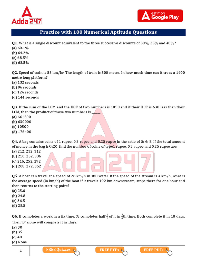 Practice With 100 Numerical Aptitude Questions | PDF | Area ...