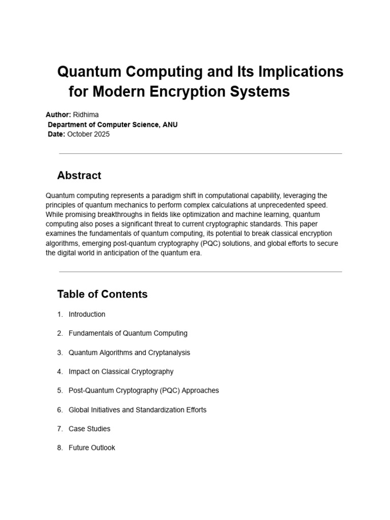 Quantum Computing and Its Implications For Modern Encryption Systems | PDF | Quantum Computing ...