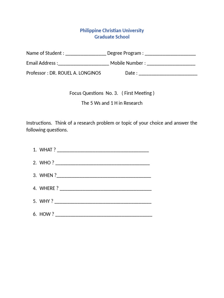 Research Focus Questions No. 3 | PDF