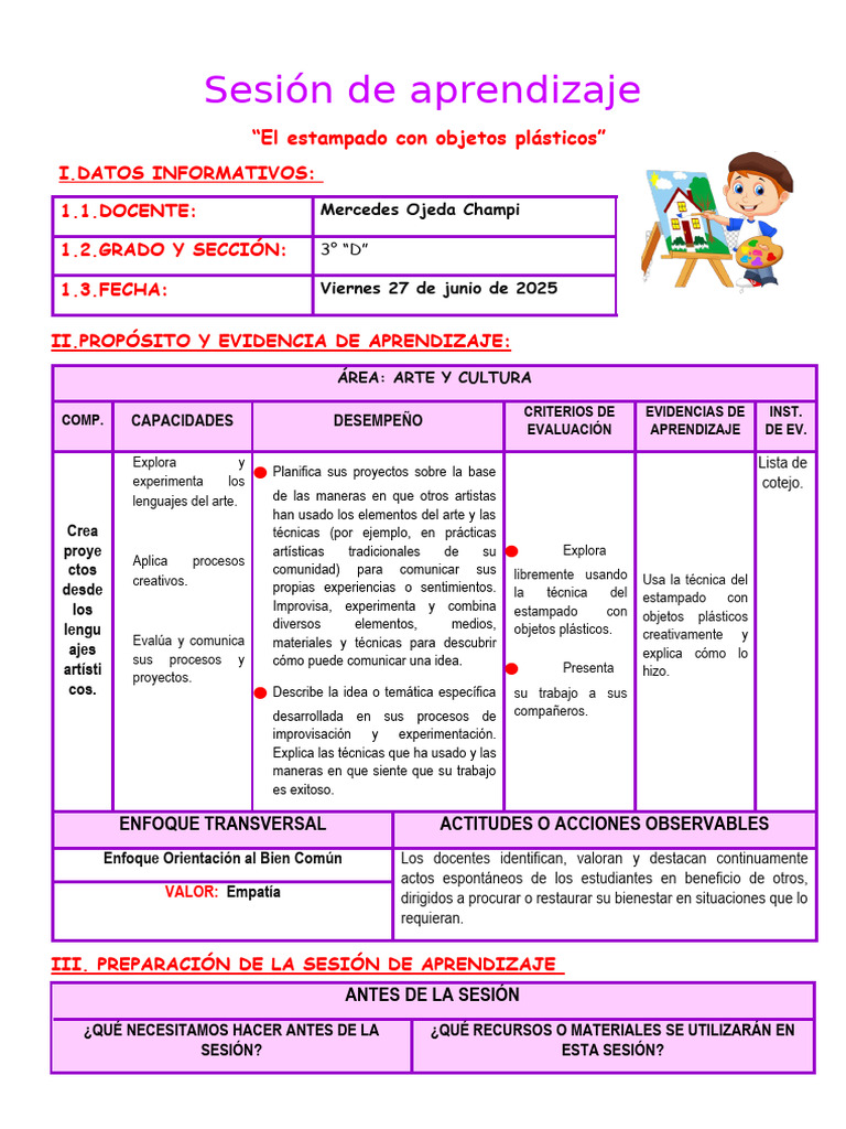 Sesión Arte - Estampado Con Objetos Plàsticos Maestra Janet | PDF ...
