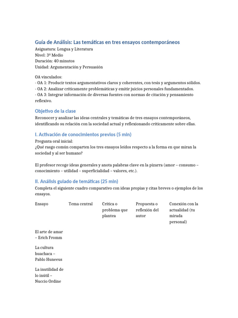 Guia Analisis Tematicas Ensayos | PDF | Ensayos | Maestros