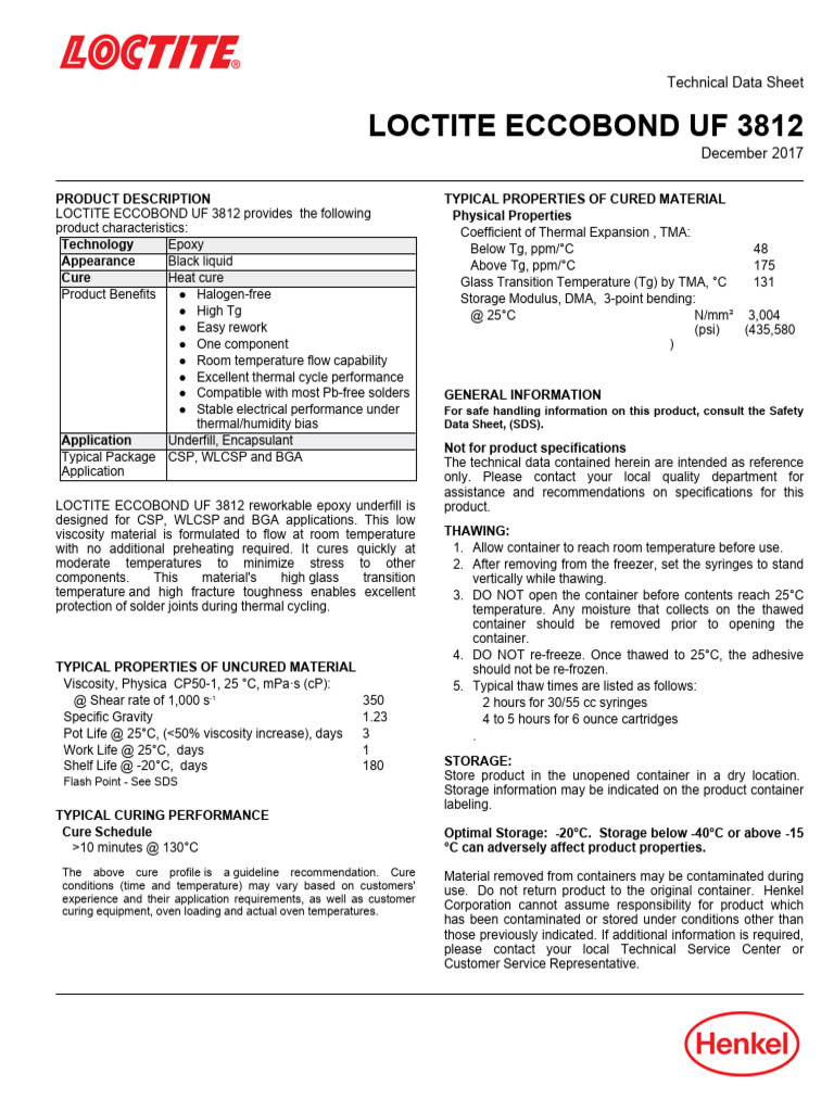 LOCTITE ECCOBOND UF 3812 Technical Data | PDF | Legal Liability | Viscosity