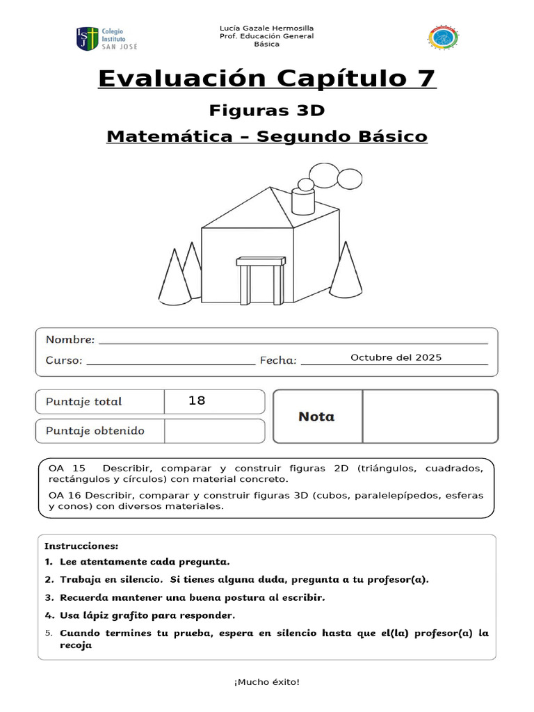 Evaluación Matemática Figuras 3D 2° Básico | PDF