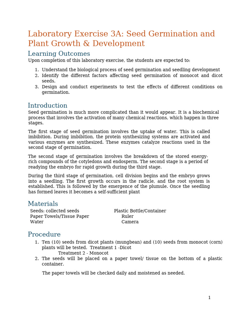 CROPSCI-1 Lab Manual Lab 3A | PDF | Seed | Germination