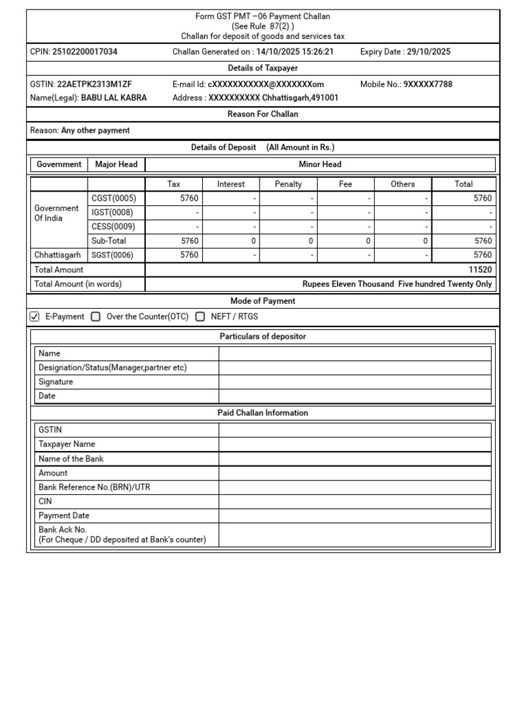 GST-CHALLAN Maheshwar Sales Sep 25 | PDF | Public Finance | Money