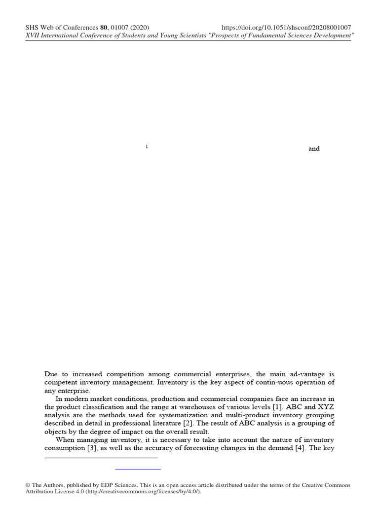 Application of ABC and XYZ Analysis To Inventory Optimization at A ...