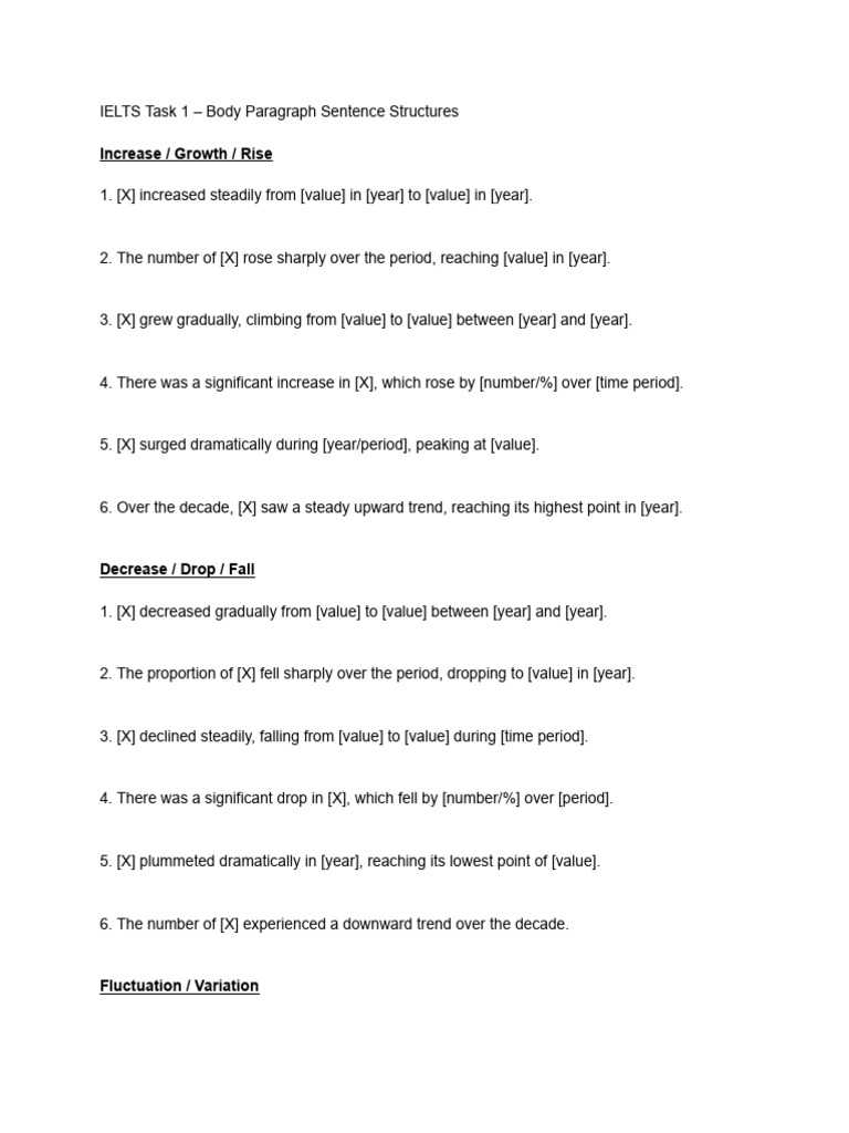 IELTS Task 1 Sentence Structures Guide | PDF | Economies