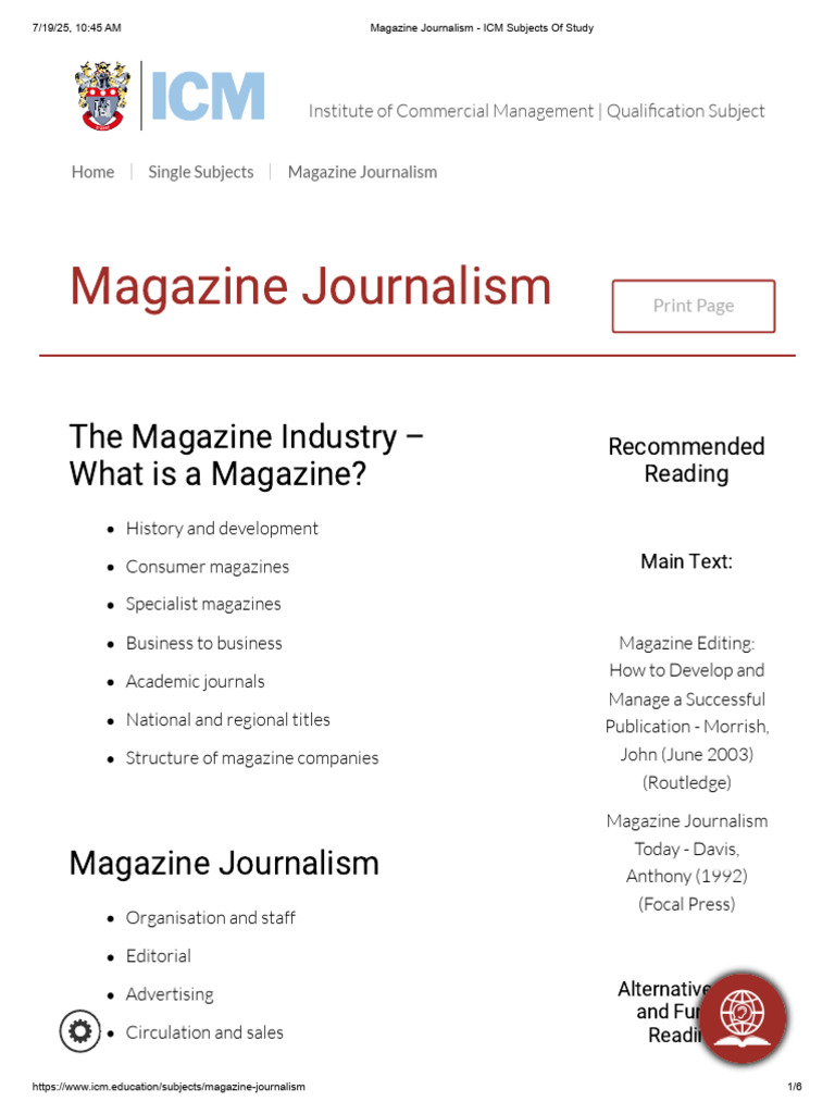 Magazine Journalism - ICM Subjects of Study | PDF | Journalism | Magazines