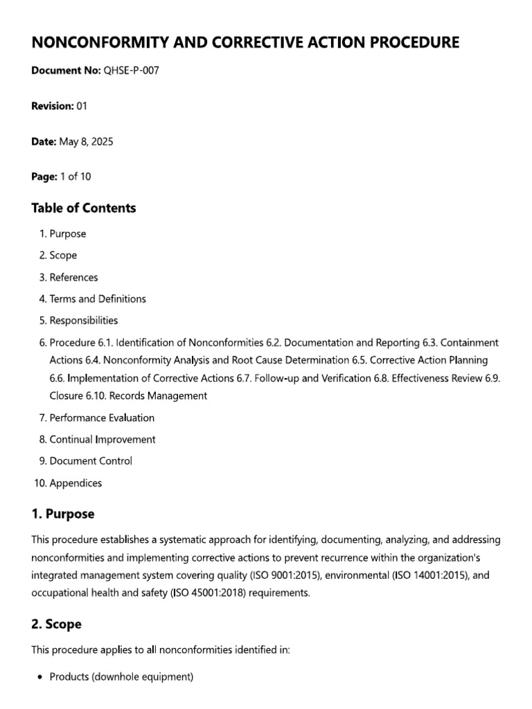 Nonconformity and Corrective Action Procedure | PDF