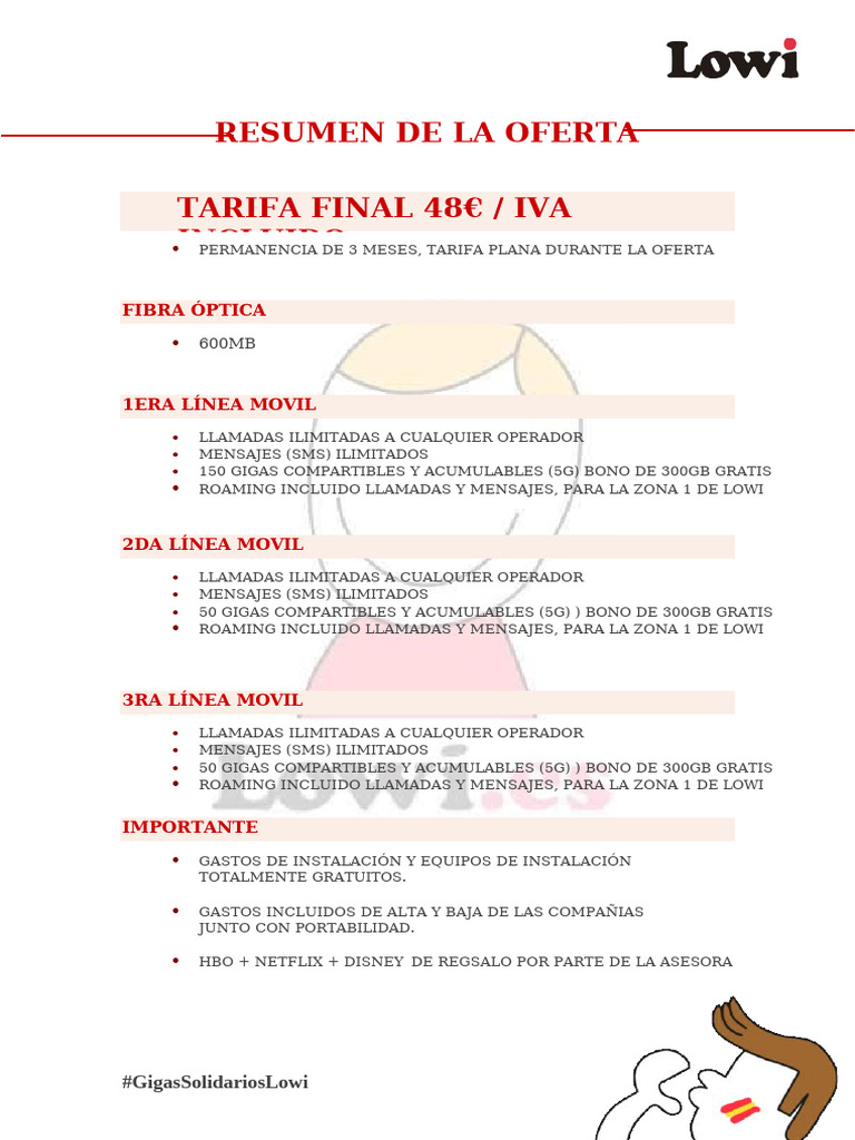 Fibra y Móvil: Oferta Lowi 3 Líneas | PDF