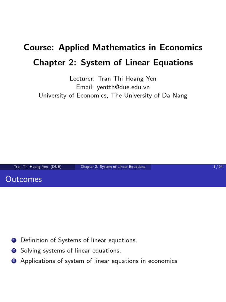 Applied Maths in Economics Slides With Blank Page | PDF | System Of ...