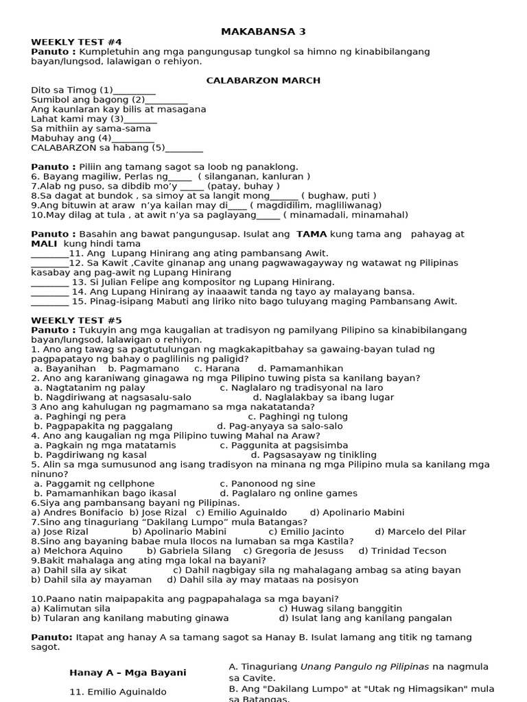 Makabansa3 Week 3-6 | PDF
