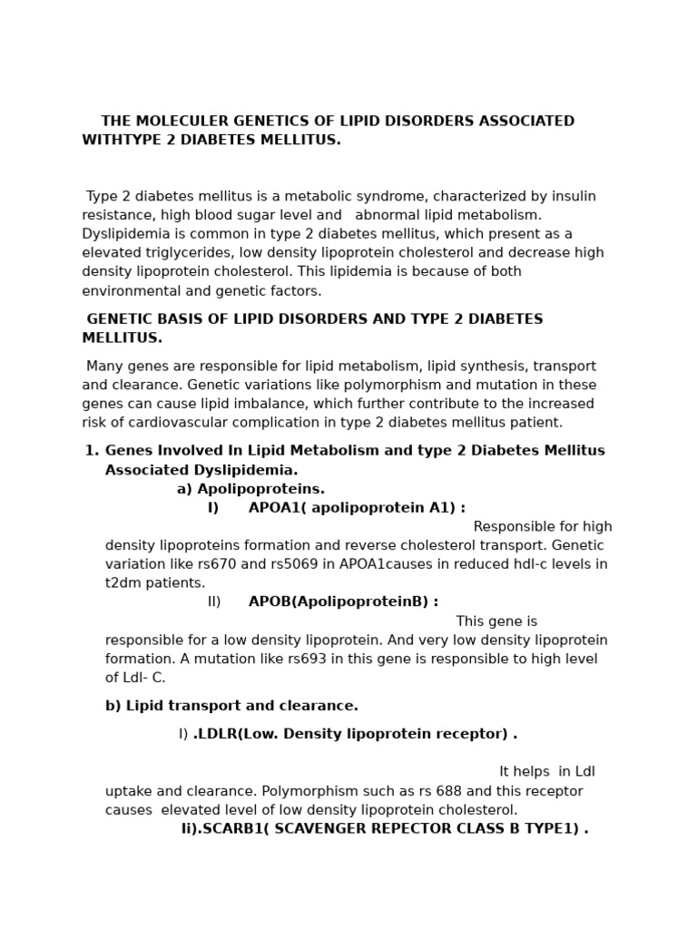 The Moleculer Genetics of Lipid Disorders Associated Withtype 2 ...