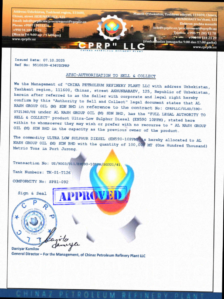 Atsc-Authorization To Sell & Collect En590-10ppm Issued To Al Nash ...