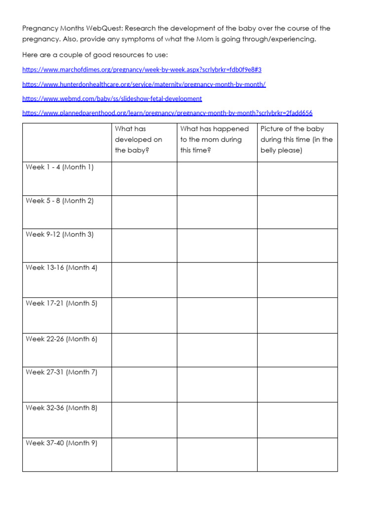 Abdul Deonarayan - Pregnancy Months WebQuest | PDF
